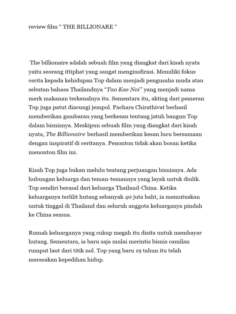 Revies Film The Billionare | PDF