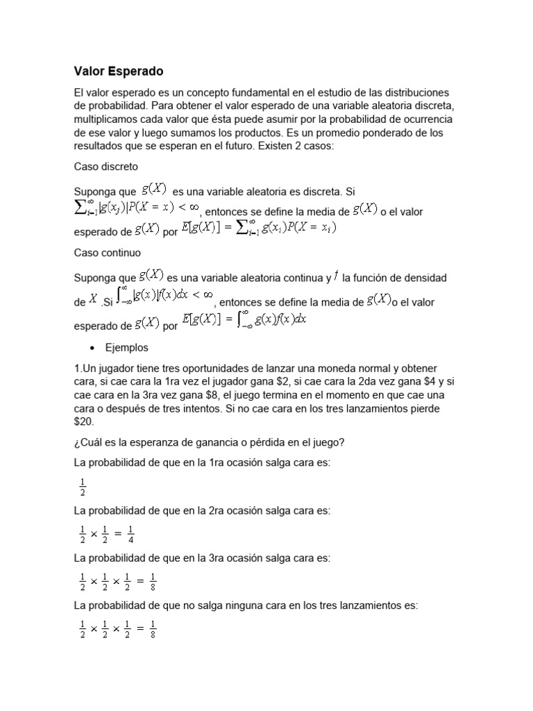 Valor Esperado y Varianza en Probabilidad | PDF | Diferencia | Variable aleatoria