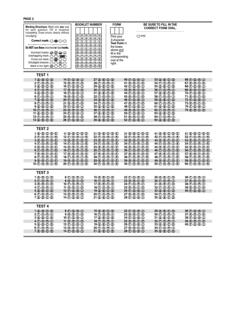 ACT Bubble Sheet | PDF