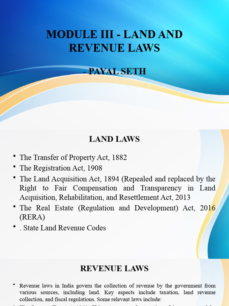 Module III - Land and Revenue Laws | PDF | Lease | Leasehold Estate