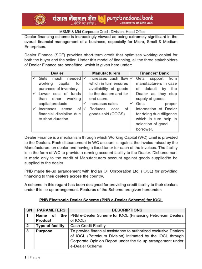 PNB e-Dealer Financing for IOCL Dealers | PDF | Credit | Finance ...