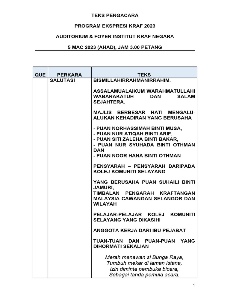 TEKS EMCEE Ekspresi Kraf | PDF