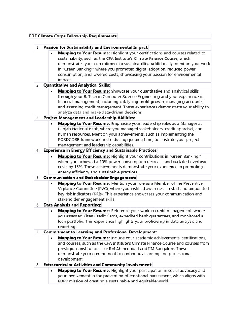 EDF Climate Corps Fellowship Requirements | PDF | Sustainability ...