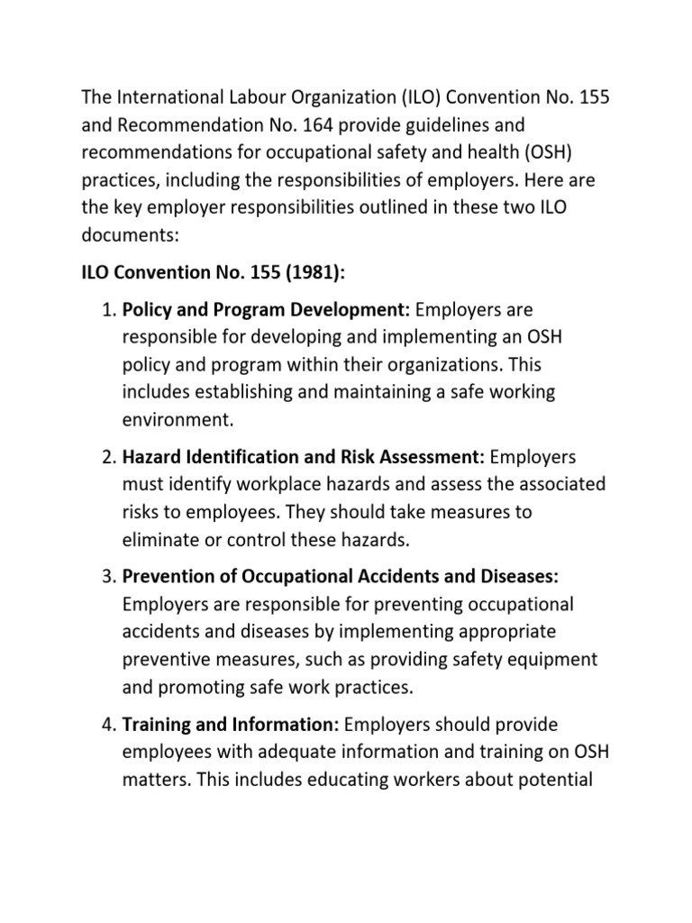 Employer Responsibilities According To c155 and r164 | PDF | Occupational Safety And Health ...