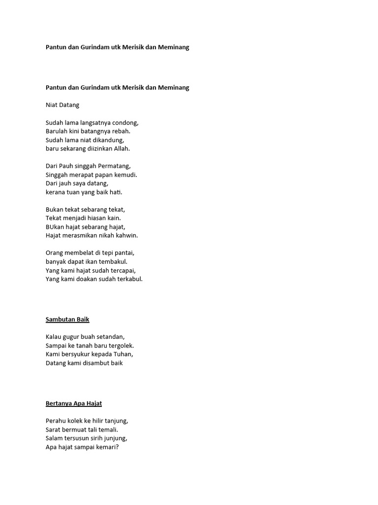 Pantun Merisik dan Meminang Tradisional | PDF | Memasak, Makanan ...