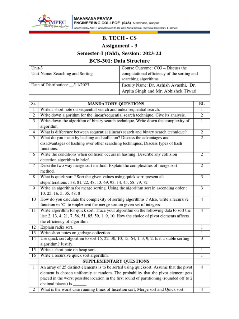 Assignment 3 (Searching & Sorting) | PDF | Mathematics | Computing Assignment 3 (Searching & Sorting) | PDF | Mathematics | Computing