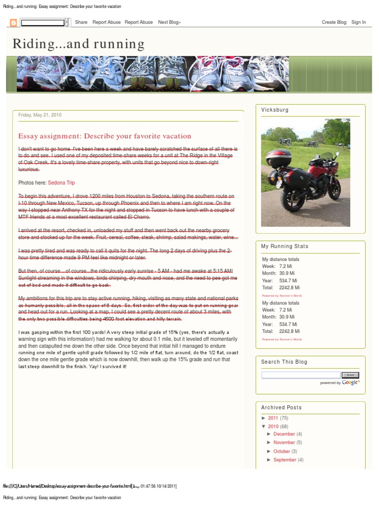 Riding... and Running: Essay Assignment: Describe Your Favorite ...