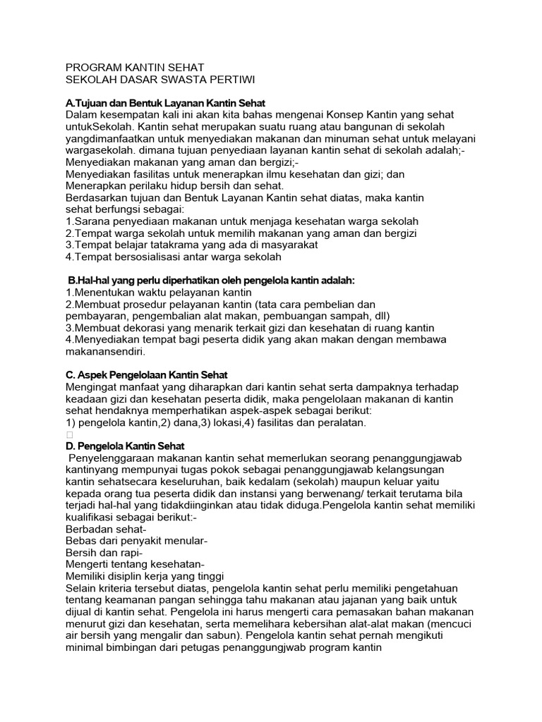 Program Kantin Sehat SD Swasta Pertiwi | PDF | Griya & Taman | Kesehatan Holistik