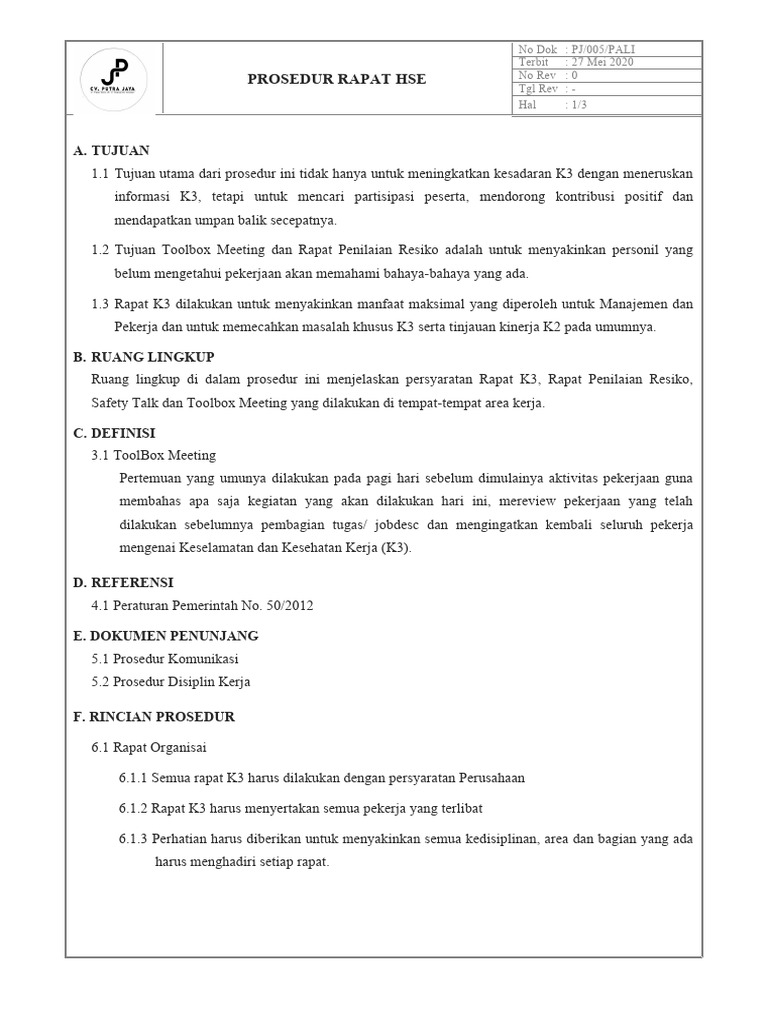 Prosedur Rapat K3 | PDF
