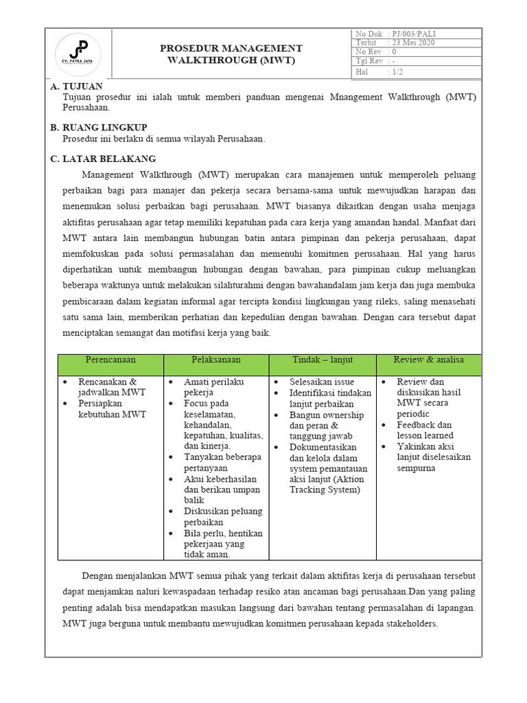 Prosedur Management Walkthrough | PDF