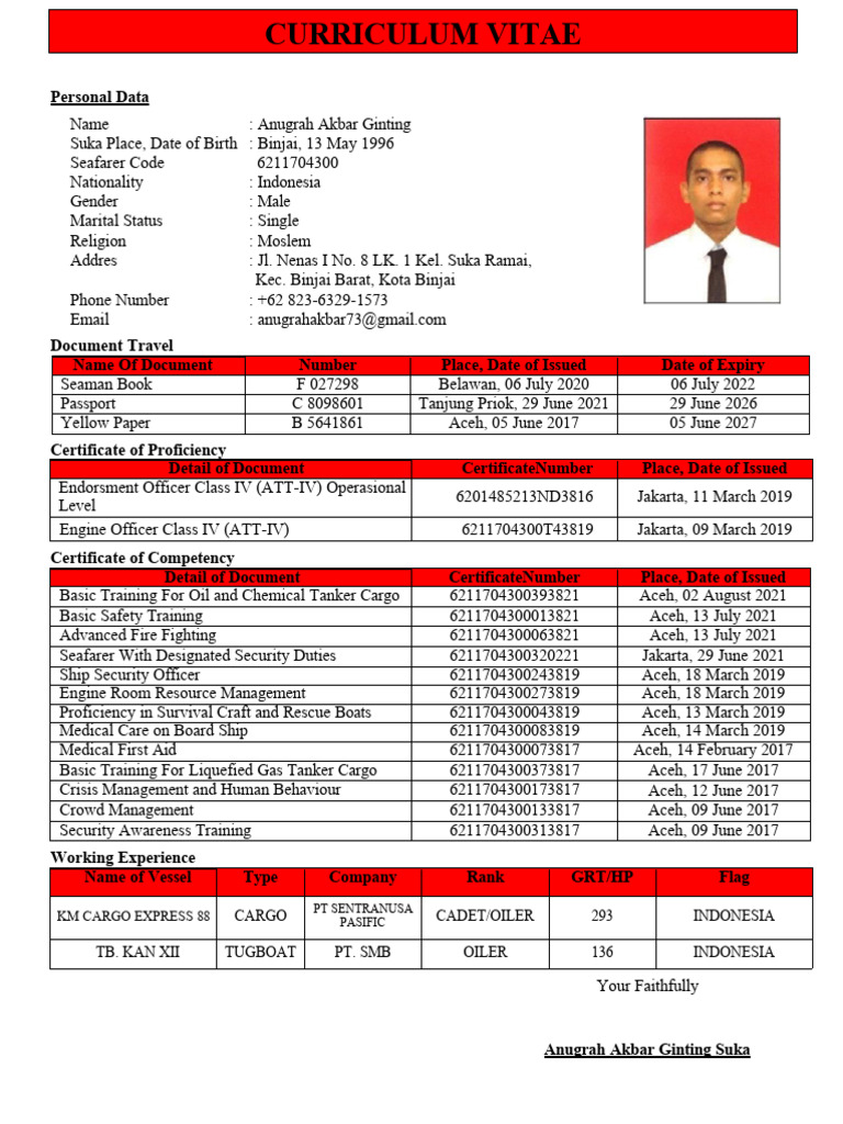 CV Akbar New 2023 | PDF | Oil Tanker | Shipping