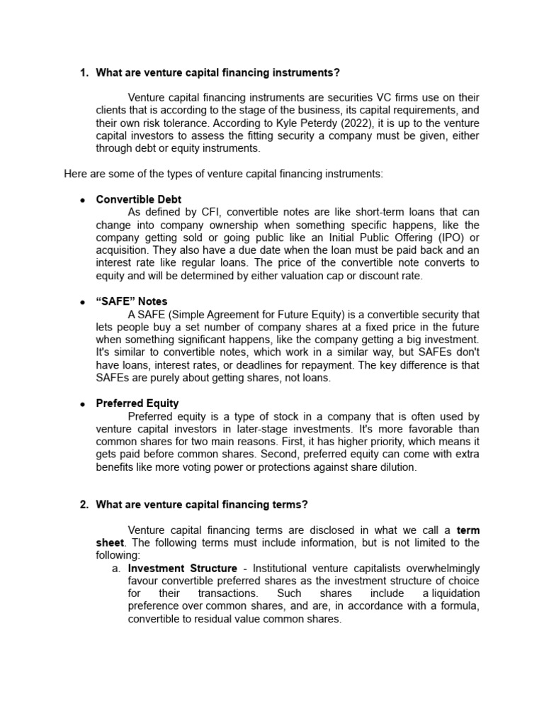 Venture Capital Financing Instruments Explained | PDF | Stocks ...