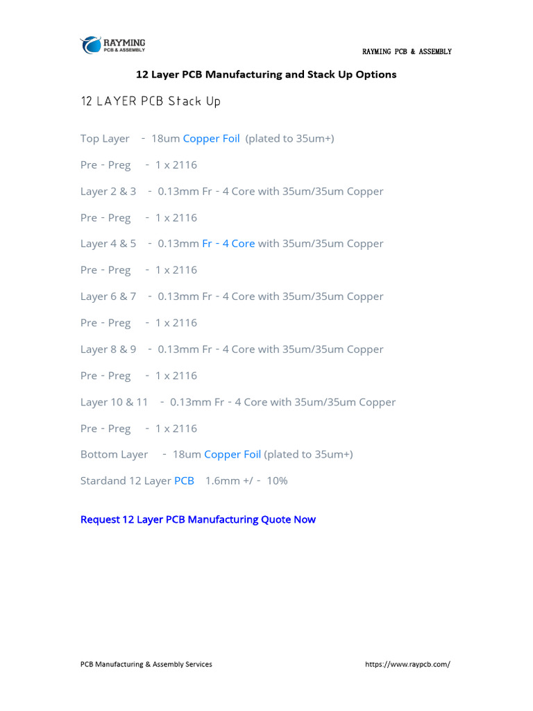 12 Layer PCB Manufacturing and Stack Up Options | PDF | Printed Circuit ...