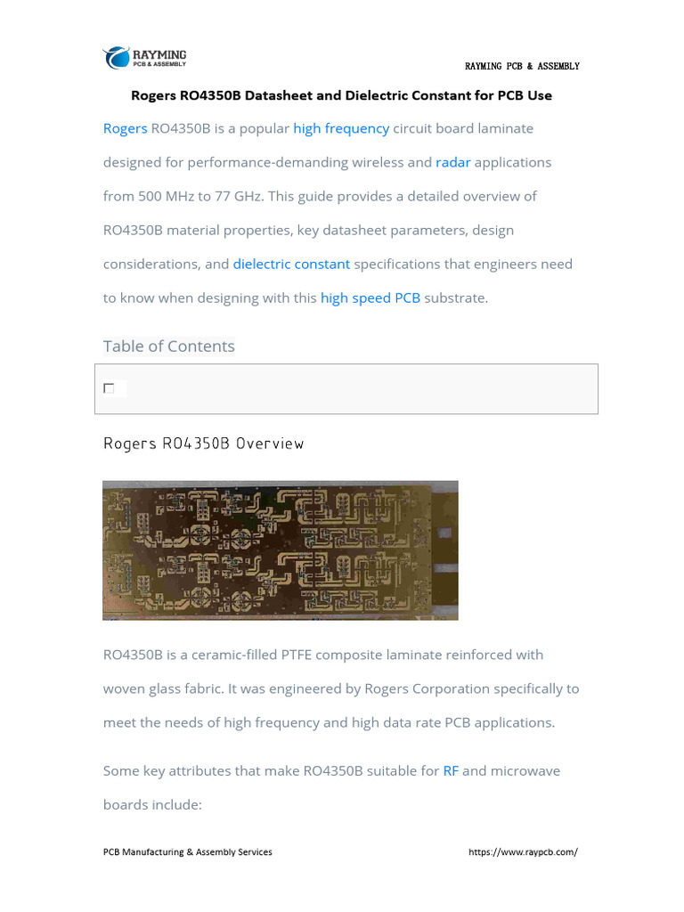 Rogers RO4350B Datasheet and Dielectric Constant For PCB Use | PDF ...