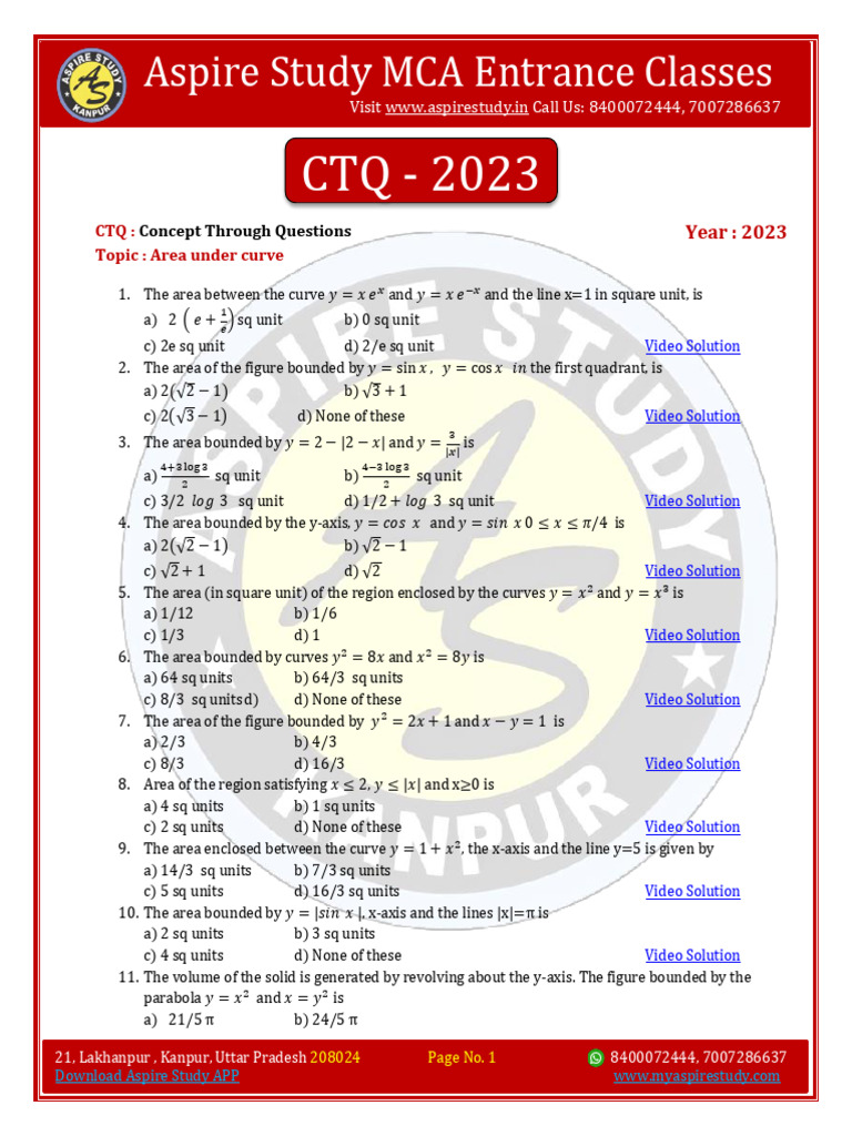 CTQ 25 - Area Under Curve | PDF | Differential Geometry | Elementary ...