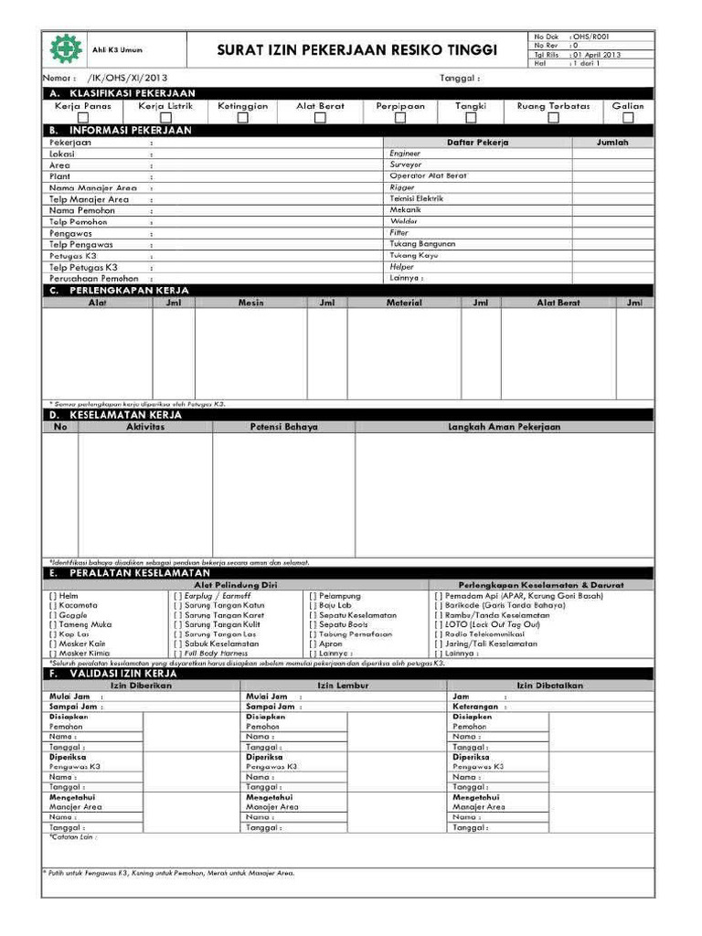Form Izin Kerja K3 | PDF