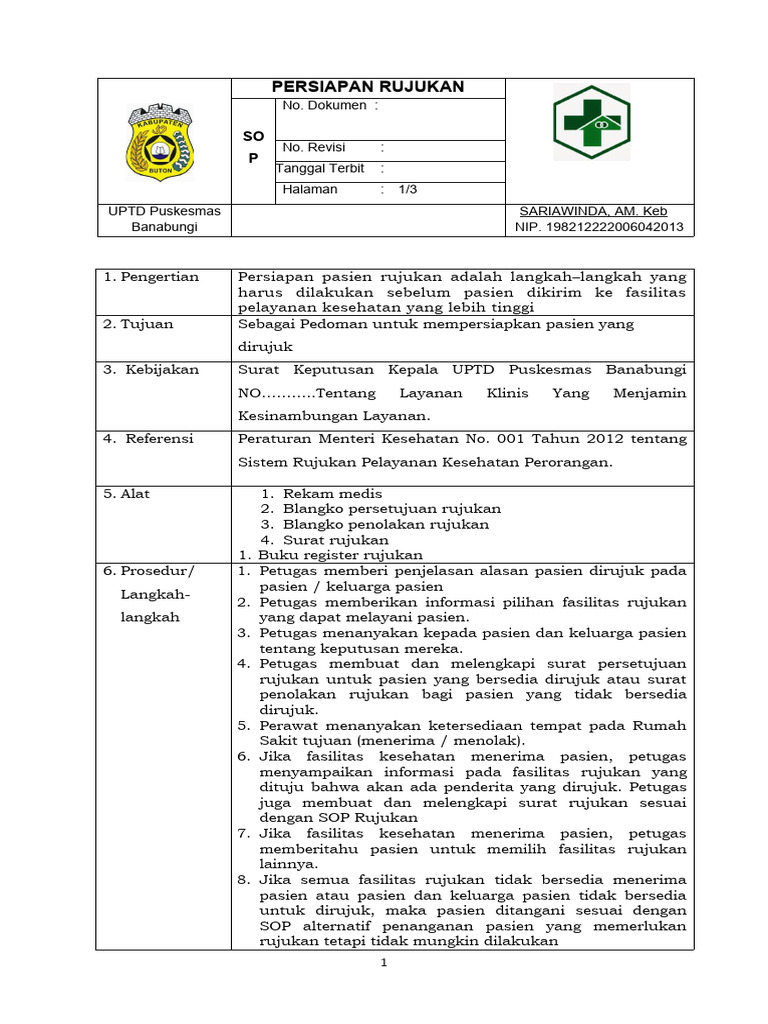 Sop Persiapan Rujukan Pasien | PDF | Sains & Matematika