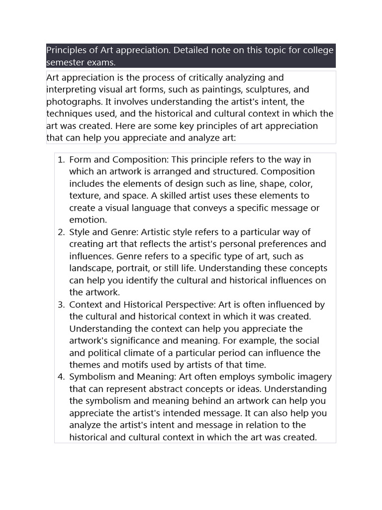 Principles of Art Appreciation | PDF | Composition (Visual Arts) | The Arts