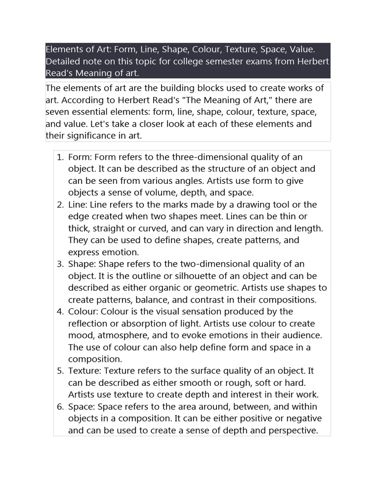 Elements of Art | PDF | Composition (Visual Arts) | Shape