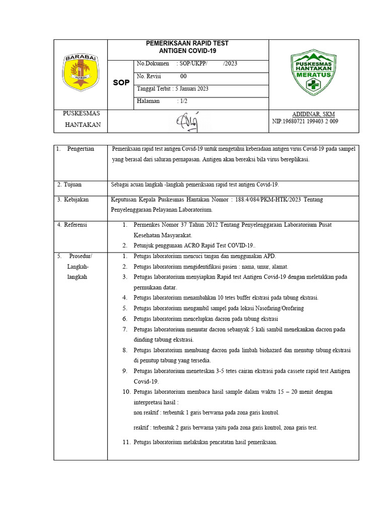 SOP Rapid Test Antigen COVID-19 | PDF