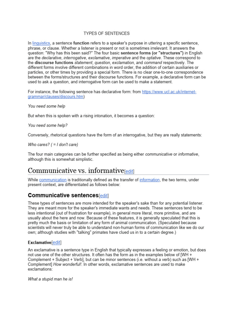 Types of Sentences | PDF | Cognitive Science | Semantic Units