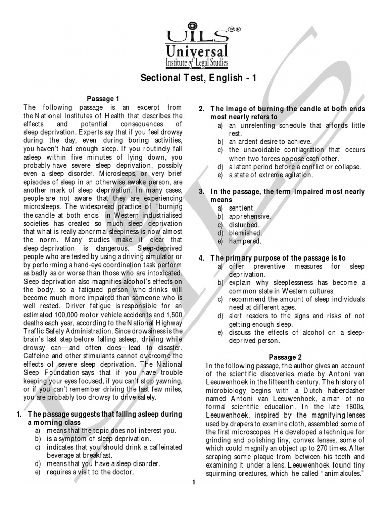 Sectional Test English-1 | PDF | Sleep Deprivation | Doctor Of Medicine Sectional Test English-1 | PDF | Sleep Deprivation | Doctor Of Medicine