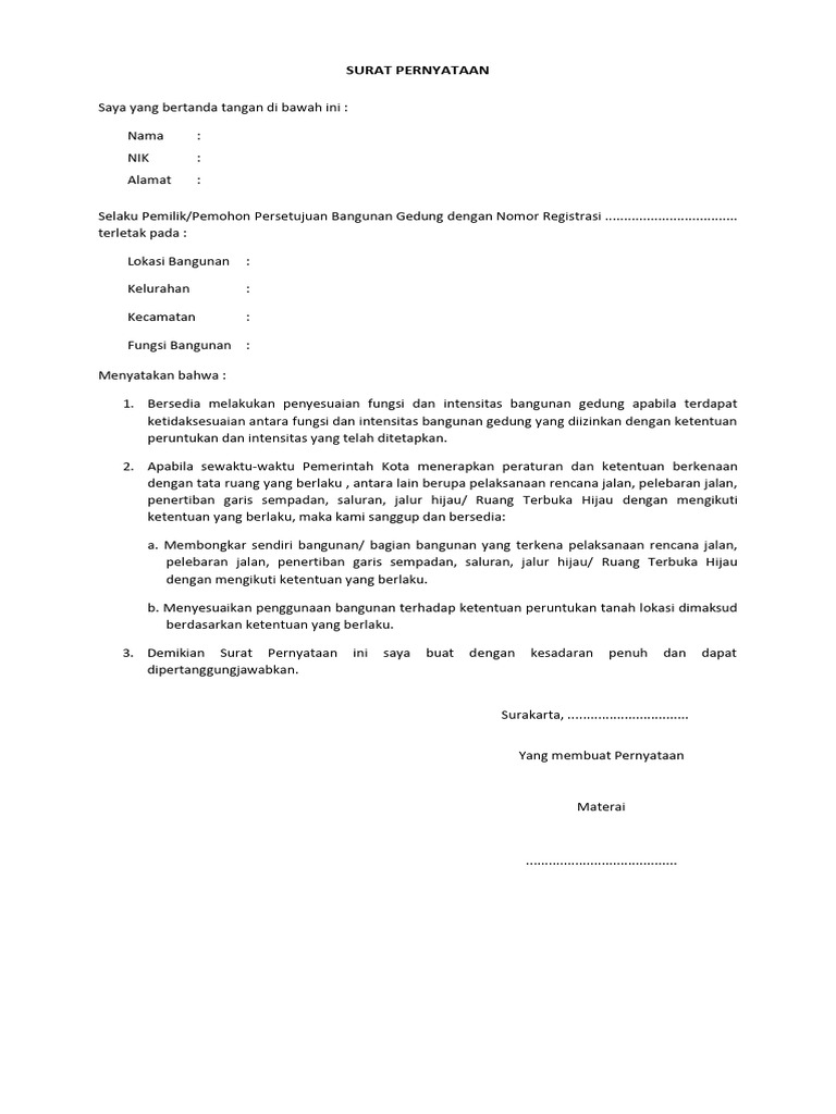 SURAT PERNYATAAN Simbg | PDF | Teknologi & Rekayasa