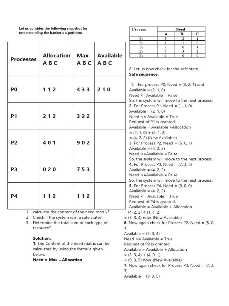 Banker's Algorithm Safe State Guide | PDF | Algorithms | Applied Mathematics
