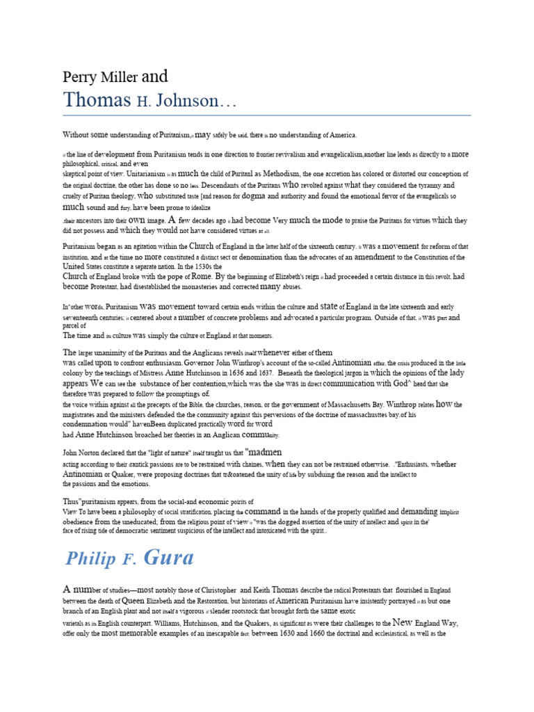 Perry Miller and | PDF | Puritans | Protestantism