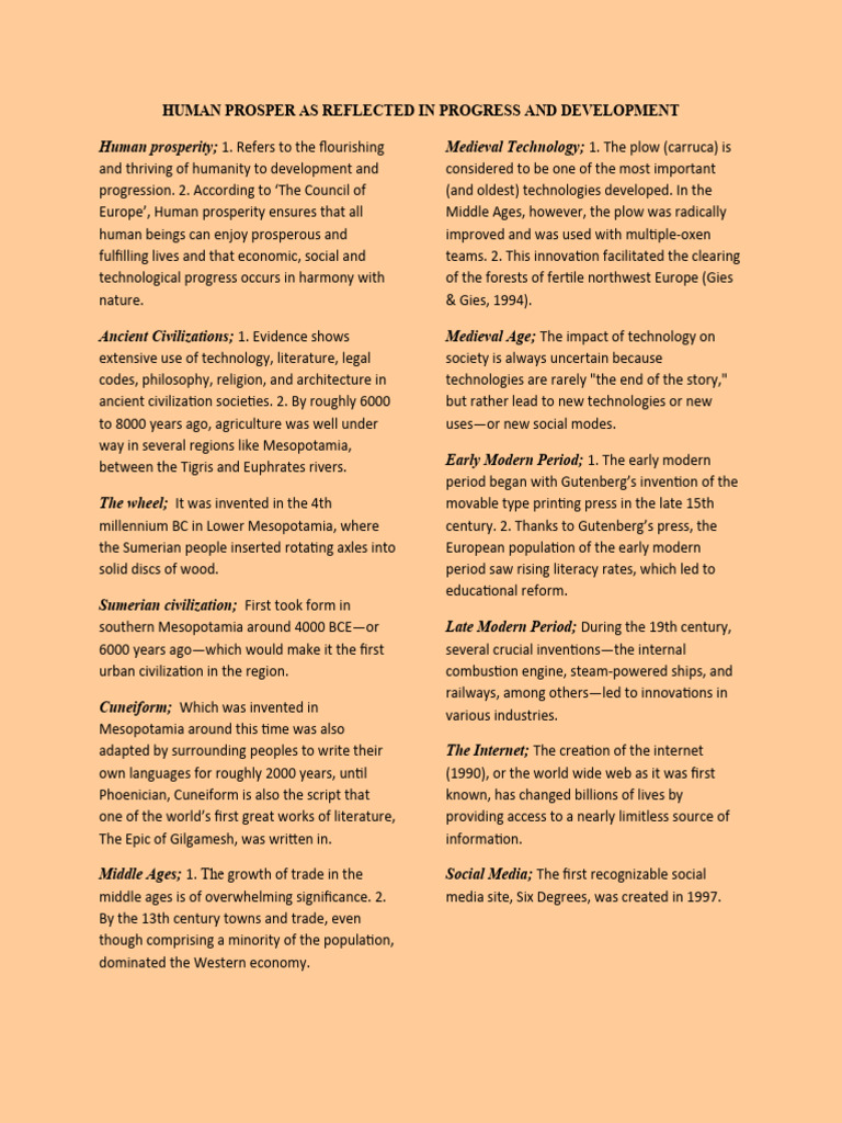 Human Prosper As Reflected in Progress and Development | PDF | Sumer ...