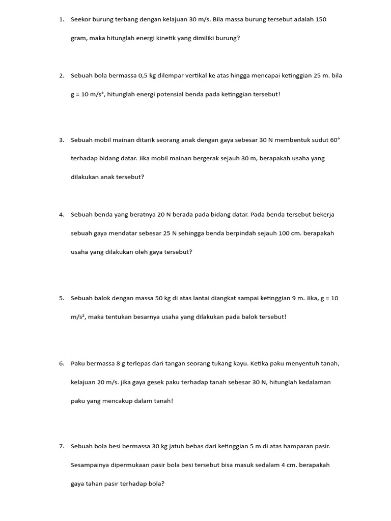 Perhitungan Energi dan Usaha Fisika | PDF | Sains & Matematika | Dewasa Muda