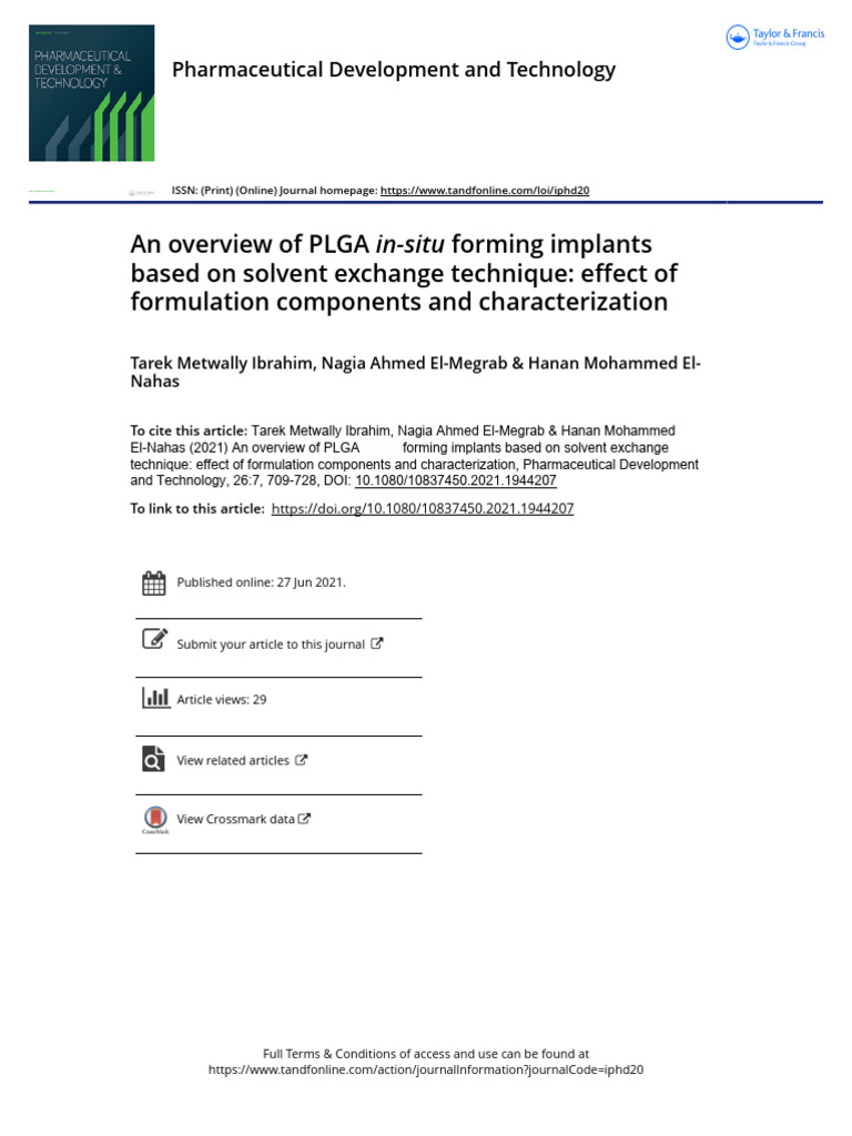An Overview of PLGA In-Situ Forming Implants | PDF | Polymers | Cross Link