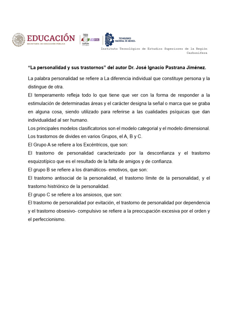 Tarea 1.unidad Cuestionario Personalidad | PDF | Narcisismo | Aprendizaje Tarea 1.unidad Cuestionario Personalidad | PDF | Narcisismo | Aprendizaje