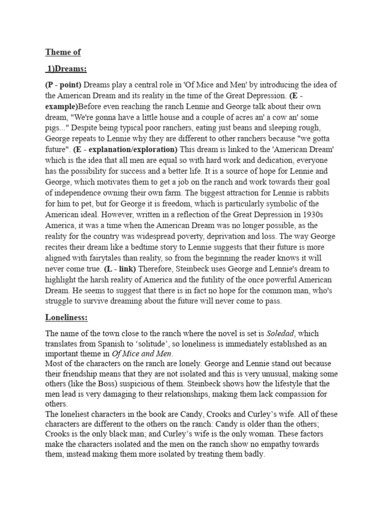 Themes in 'Of Mice and Men' Analysis | PDF