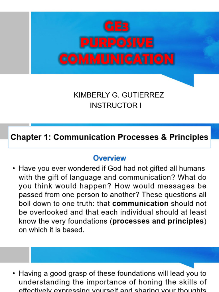 M1 Lesson 1 in GE3 Purposive Communication | Download Free PDF | Communication | Human Communication