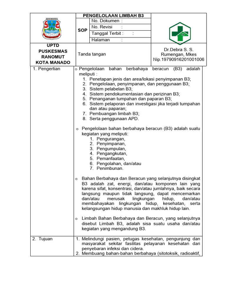 Sop Pengelolaan Limbah b3 | PDF | Kesehatan Holistik | Sains & Matematika