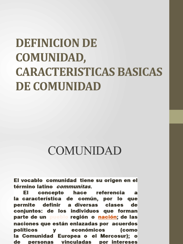 Definicion de Comunidad, Caracteristicas Basicas de Comunidad | PDF