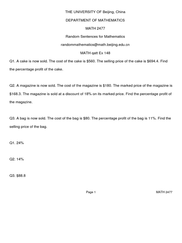 MATH Qatt Ex 148 | PDF | Financial Economics | Market (Economics)