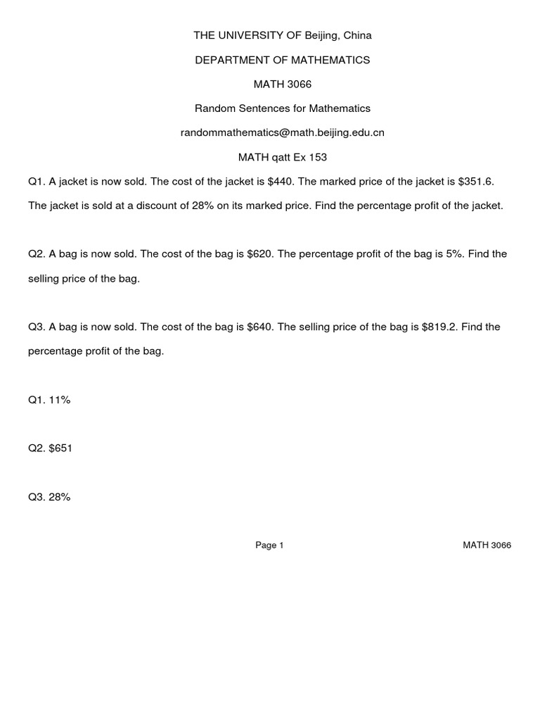 MATH Qatt Ex 153 | PDF | Financial Economics | Market (Economics)