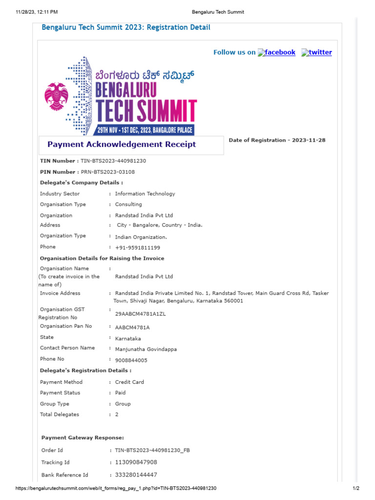 Bengaluru Tech Summit | PDF | Invoice | Payments