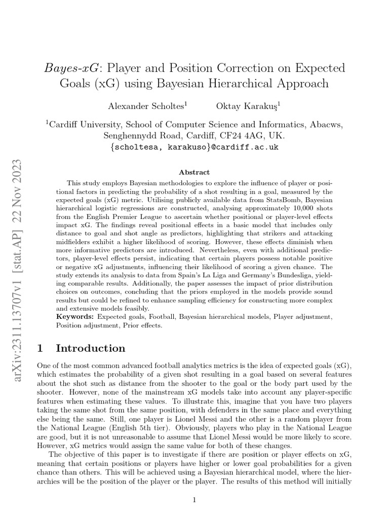 Bayes-xG Player and Position Correction On Expected Goals (XG) Using Bayesian Hierarchical ...