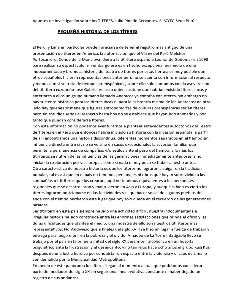 Pequeña Historia de Los Titeres | PDF | Títeres | Marionetas