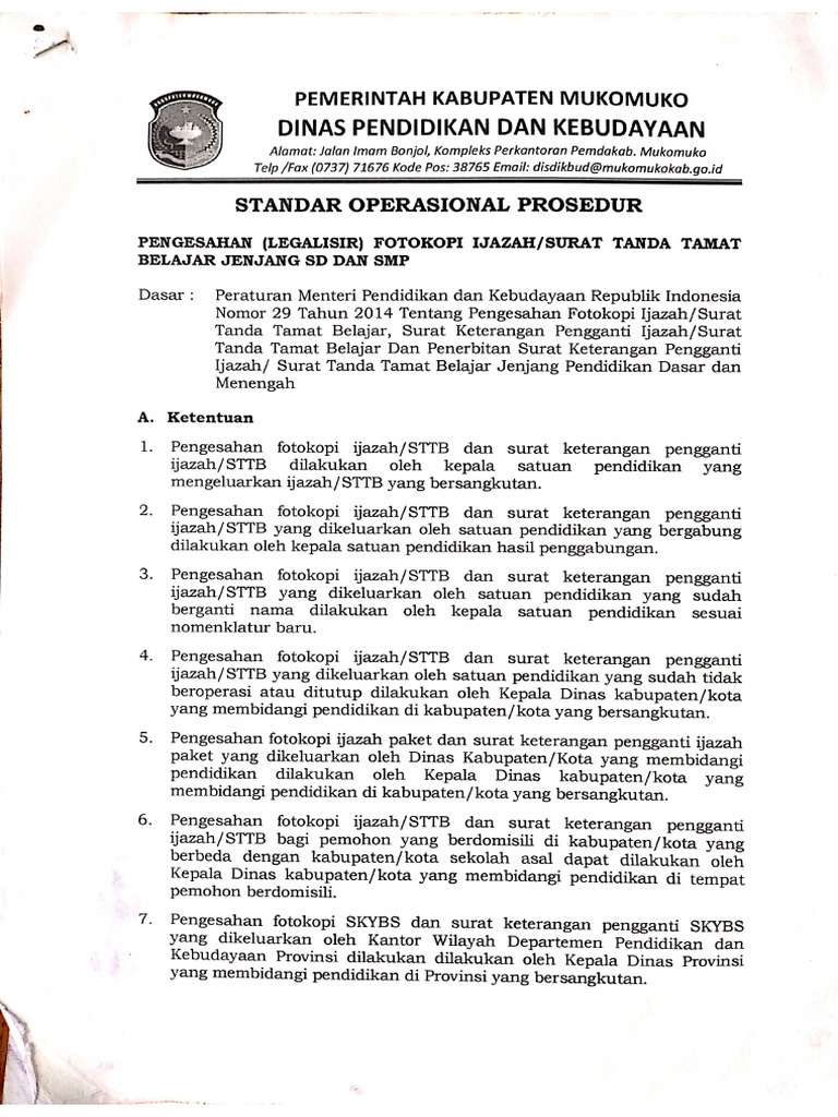 SOP Pengesahan Legalisir Fotokopi Ijazah Atau STTB Jenjang SD Dan SMP 1 ...