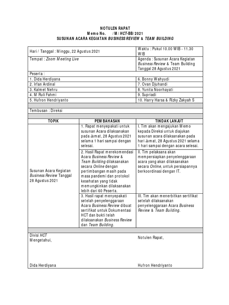 Notulen Rapat Acara Business Review | PDF