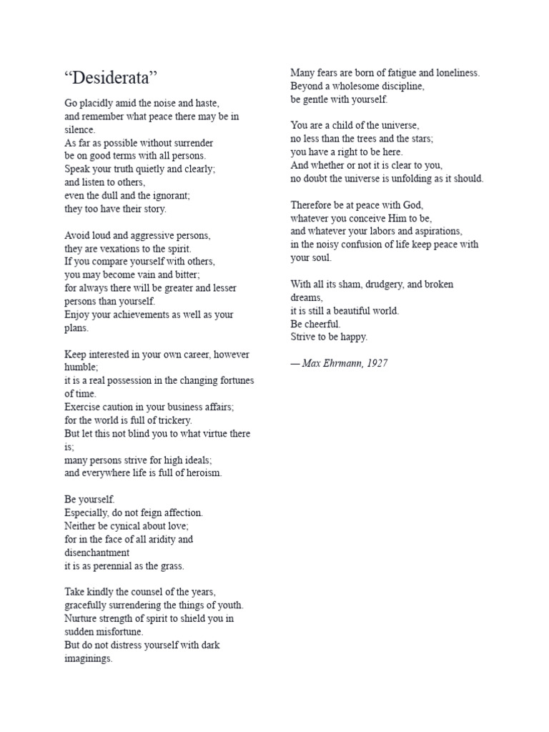 Desiderata Memorized Speech | PDF