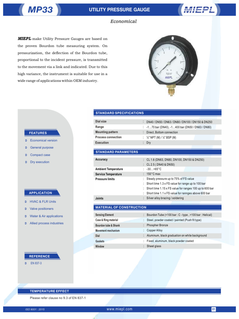 Utility Pressure Gauge - Economical - India Pressure Gauge | PDF | Pipe ...