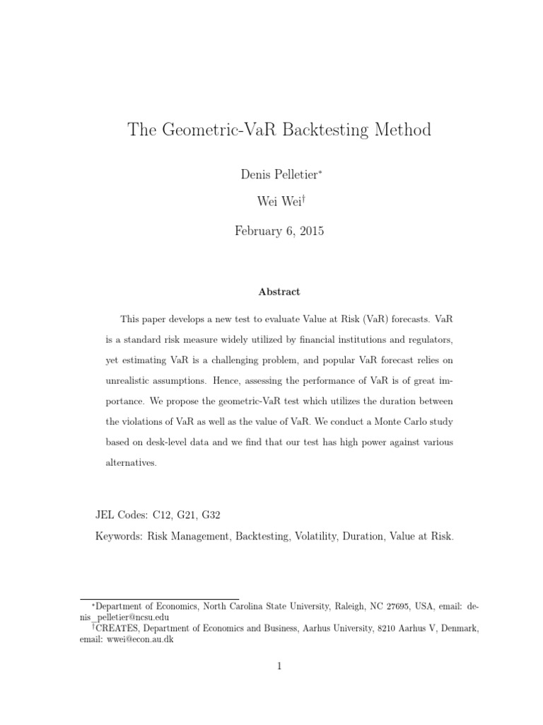 Geometric-VaR Test for Risk Backtesting | PDF | Value At Risk | P Value