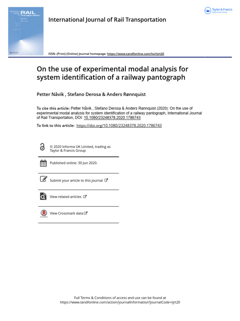 On The Use of Experimental Modal Analysis For System Identification of A Railway Pantograph ...