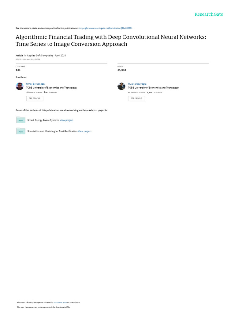 Algorithmic Financial Trading With Deep CNN Preprint | PDF | Deep Learning | Time Series