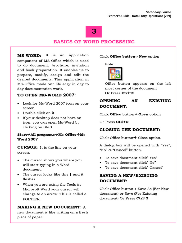 Lesson 3 - Learners Guide | PDF | Cursor (User Interface) | Microsoft Word Lesson 3 - Learners Guide | PDF | Cursor (User Interface) | Microsoft Word